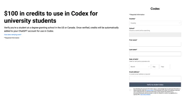 OpenAI Codex 学生福利：免费领 $100 额度